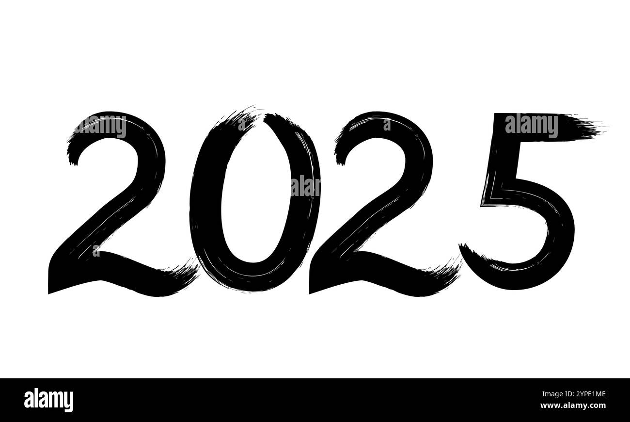 2025 Hand written numbers with brush. Calligraphy lettering for New ...
