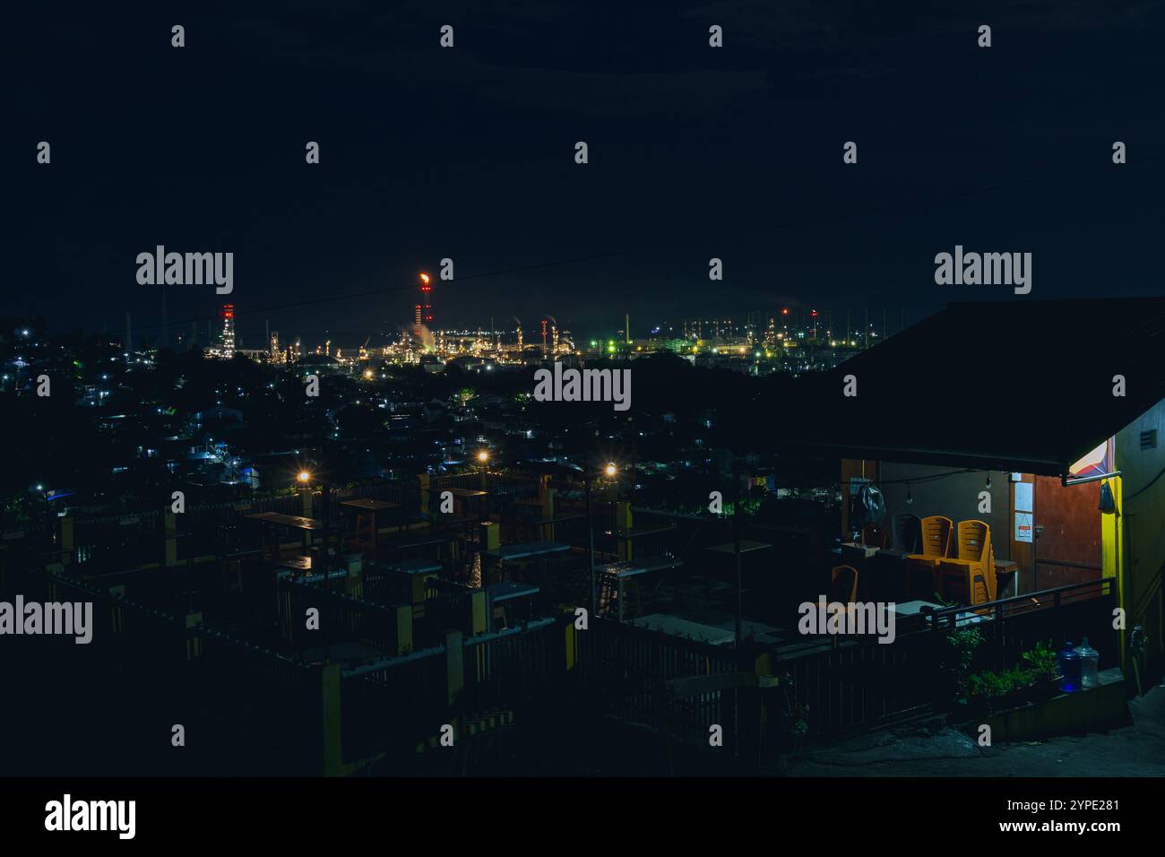 Photo of Balikpapan city refinery seen from a distance at night ...