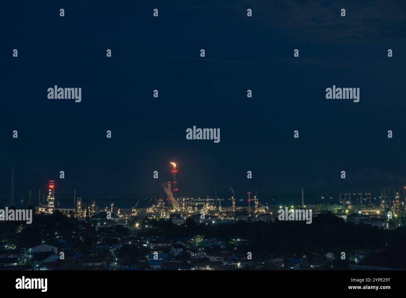 Photo of Balikpapan city refinery seen from a distance at night ...