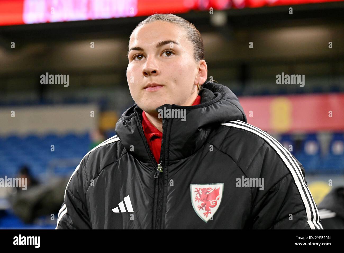 CARDIFF, UK. 29th Nov, 2024. Wales' Alice Griffiths looks on as she ...