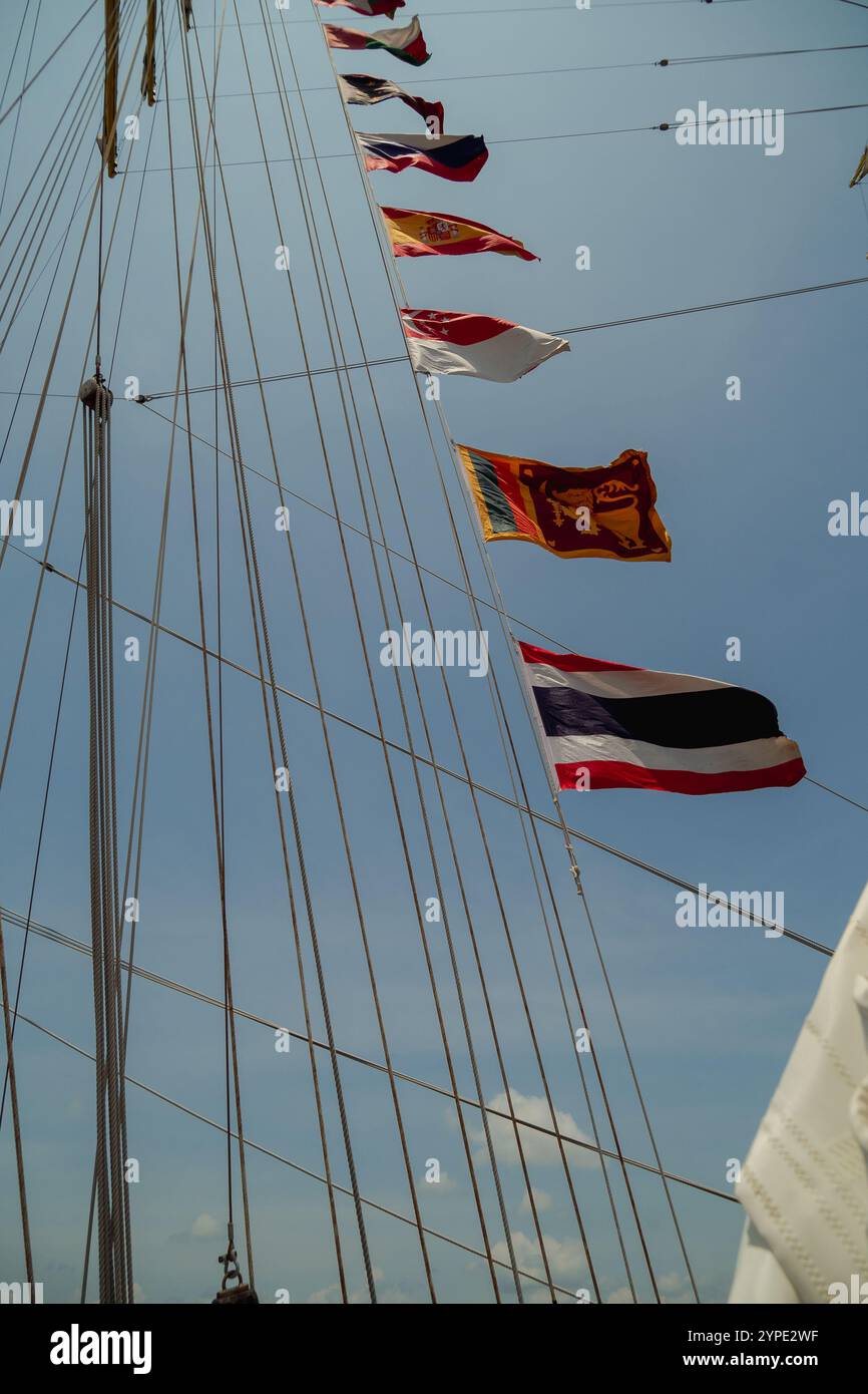 friendly countries flags on the halyard of the Bima Suci ship, October ...