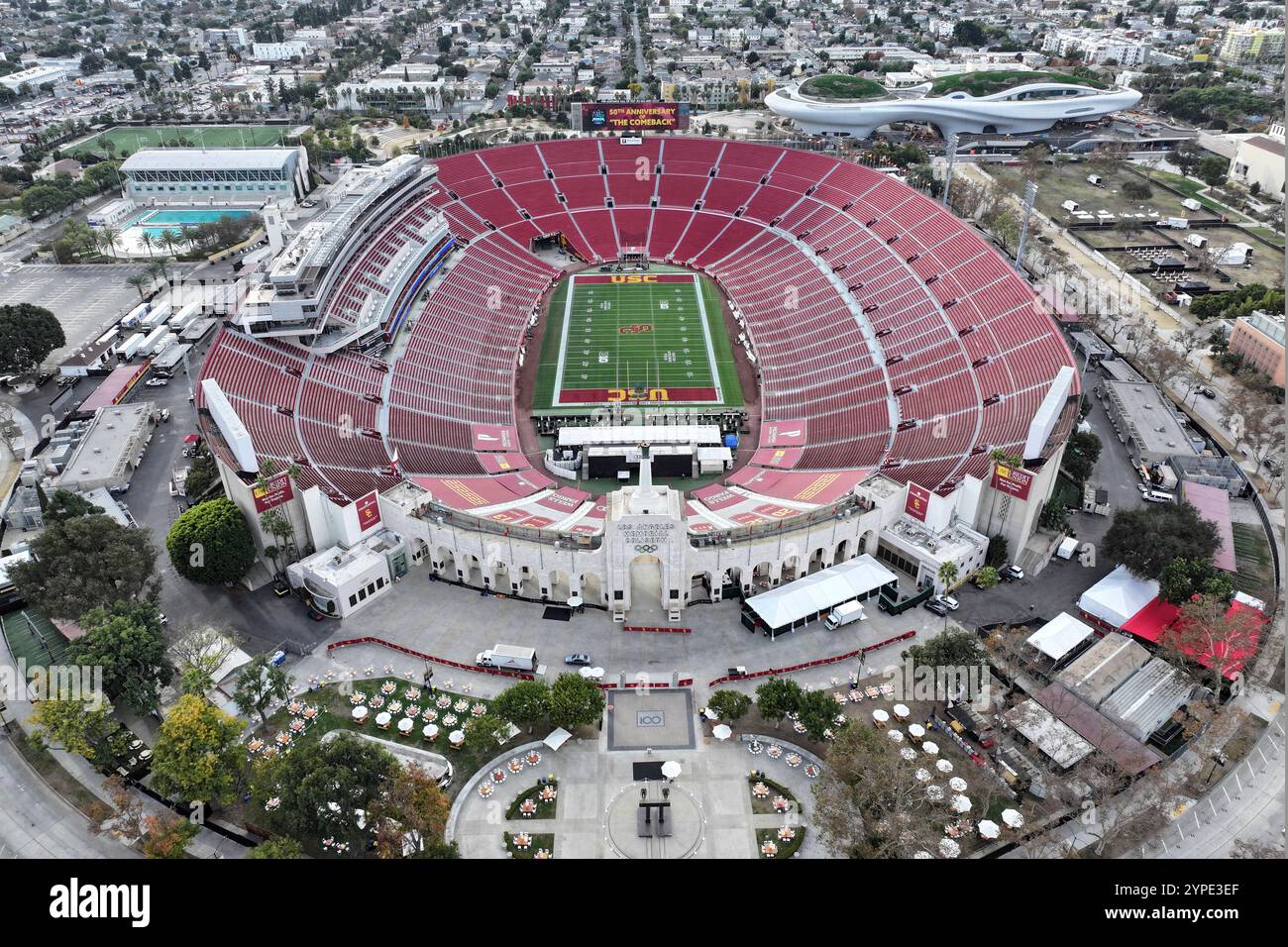 A general overall aerial view of the Los Angeles Memorial Coliseum ...