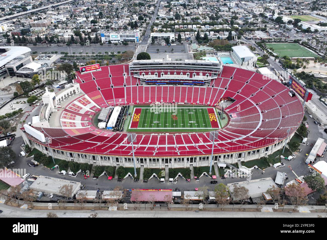 A general overall aerial view of the Los Angeles Memorial Coliseum ...