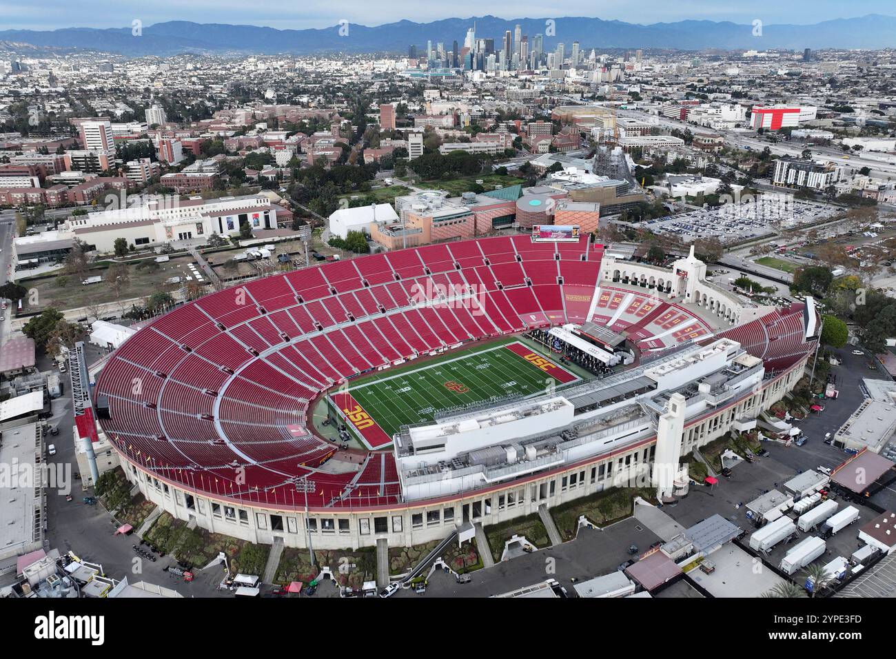 A general overall aerial view of the Los Angeles Memorial Coliseum ...