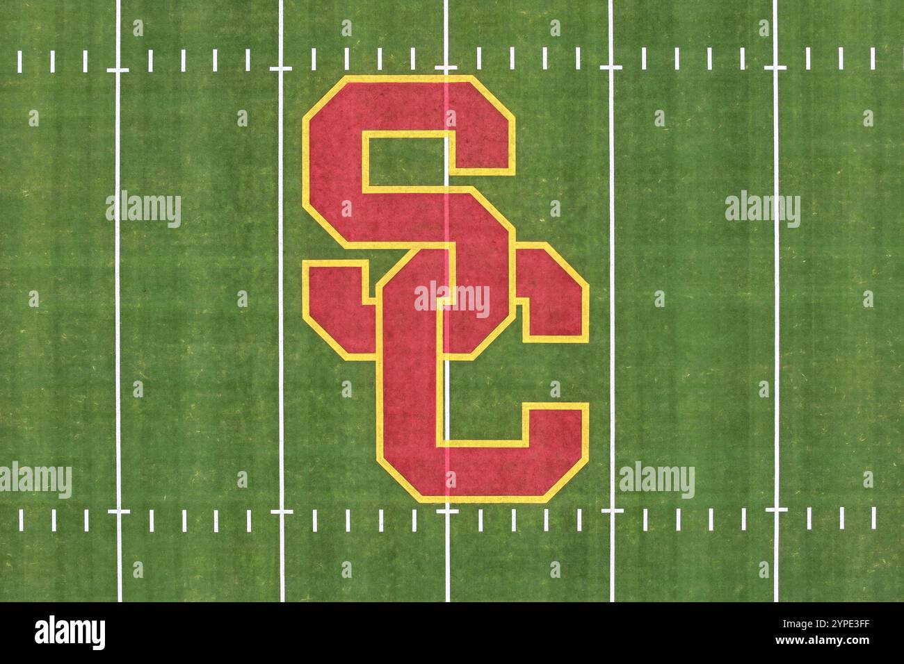 A general overall aerial view of the football field with the Southern ...