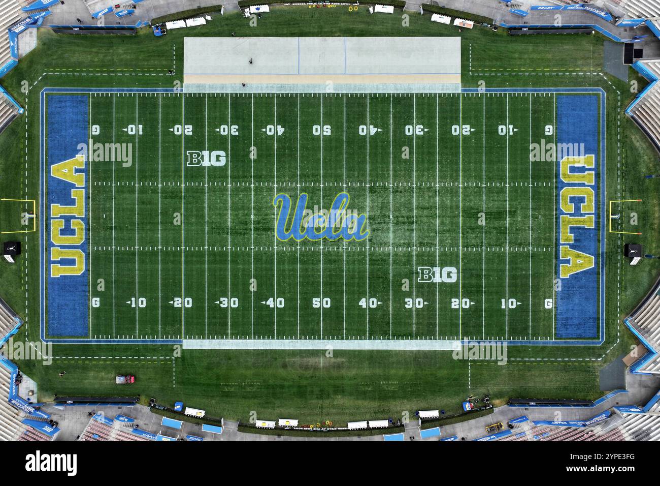 The UCLA Bruins and Big Ten Conference logos on the football field at ...