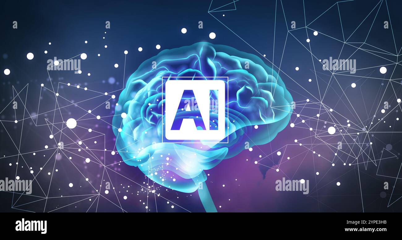 Artificial intelligence. Illustration of glowing brain with AI ...