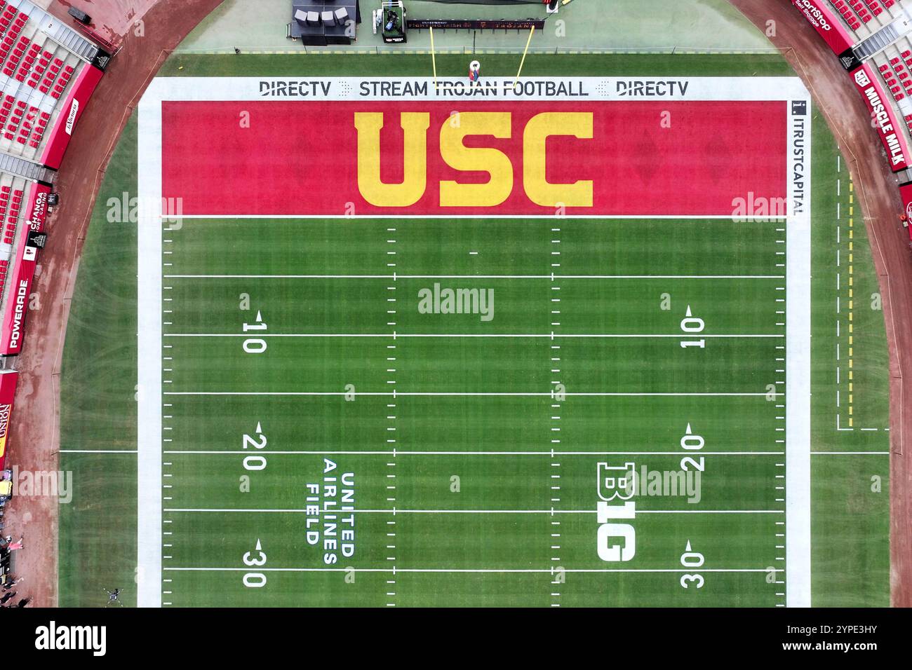 A general overall aerial view of the football field with the Southern ...