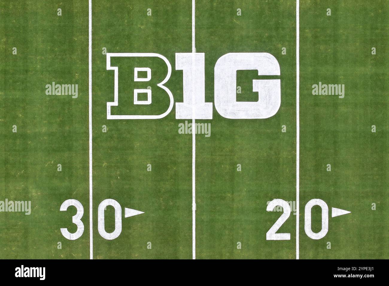 The Big Ten Conference logo on the football field at the Los Angeles ...
