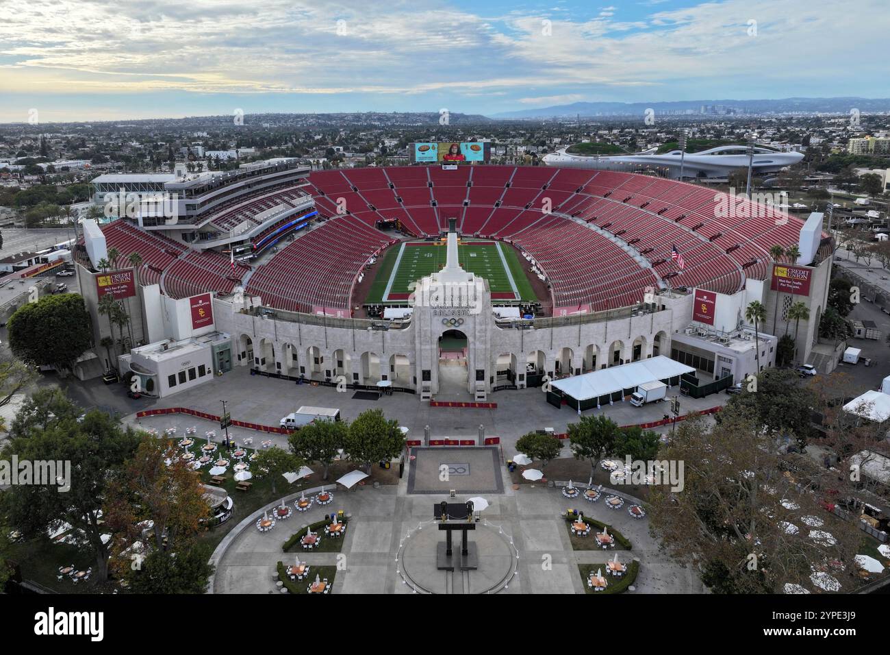 A general overall aerial view of the Los Angeles Memorial Coliseum ...