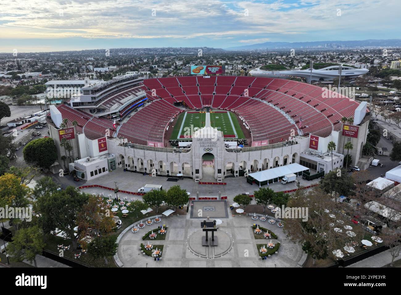A general overall aerial view of the Los Angeles Memorial Coliseum ...