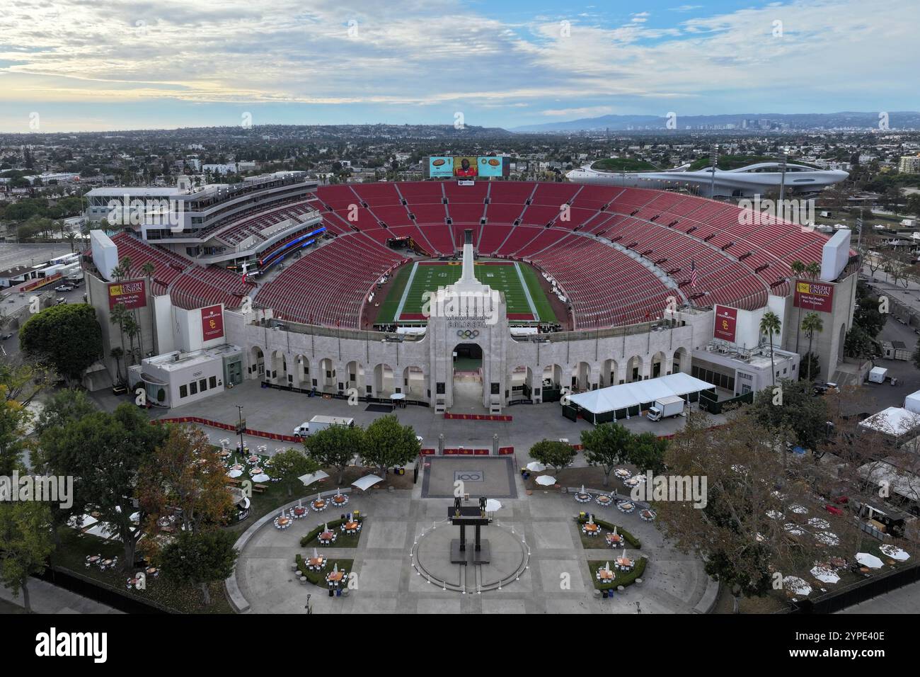 A general overall aerial view of the Los Angeles Memorial Coliseum ...