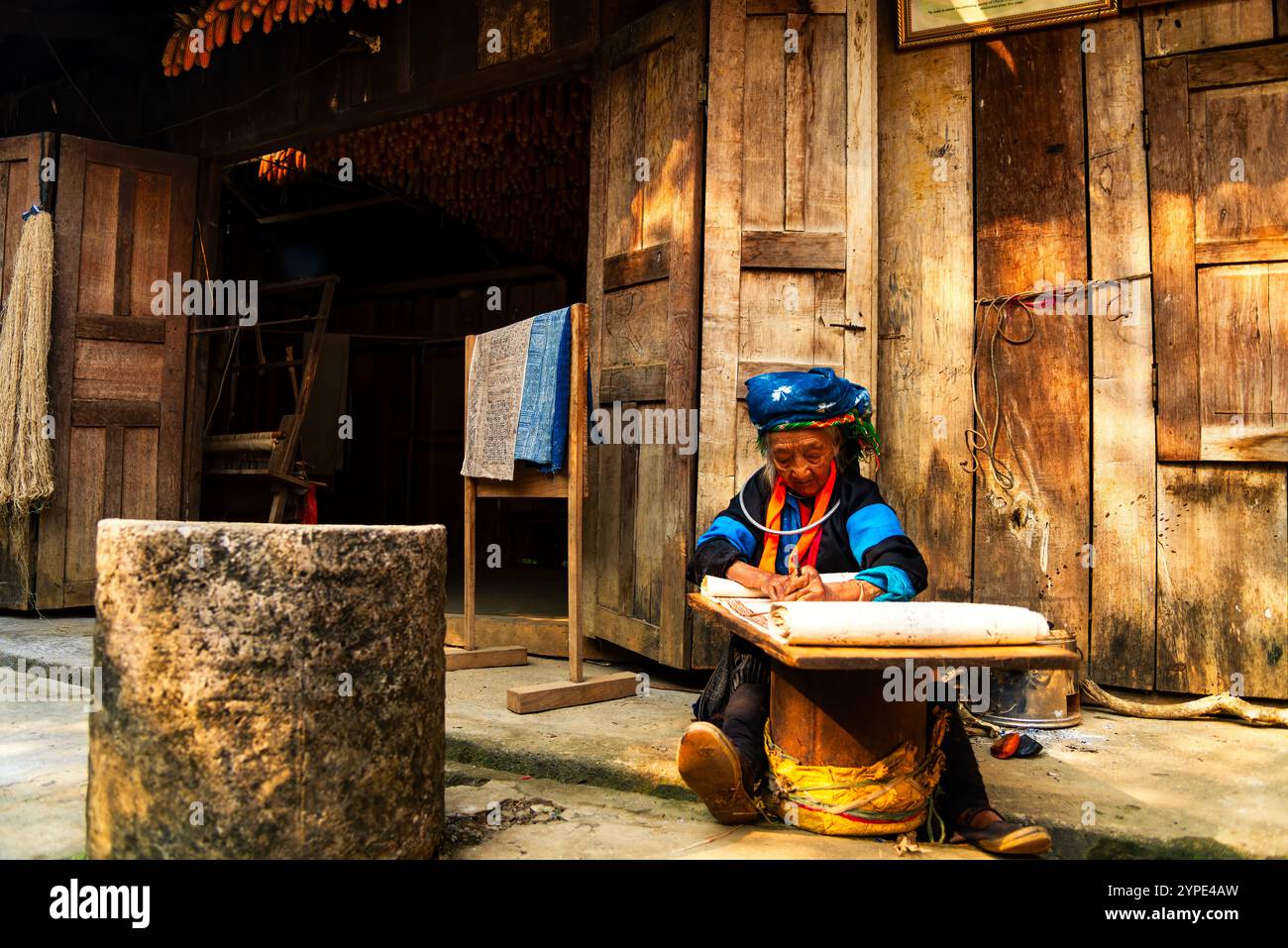 Ha Giang - January 15, 2024: Linen weaving - traditional cultural ...