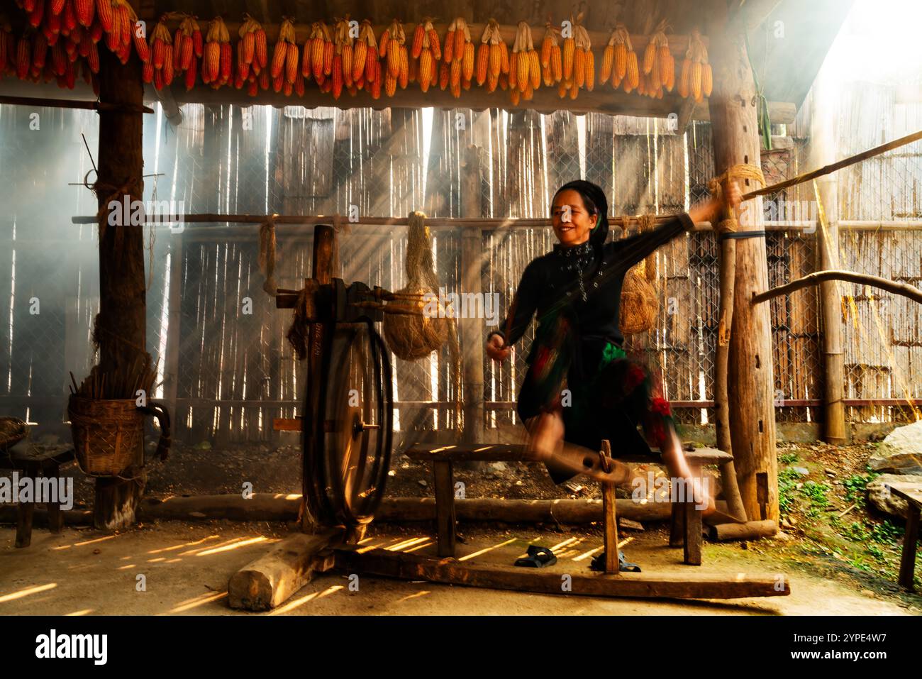 Ha Giang - January 15, 2024: Linen weaving - traditional cultural ...