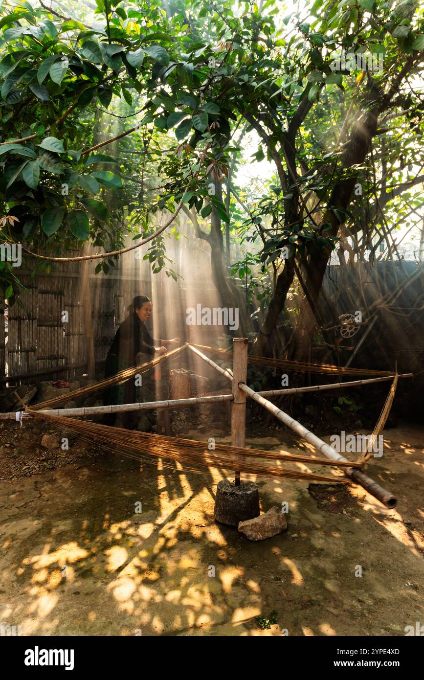 Ha Giang - January 15, 2024: Linen weaving - traditional cultural ...