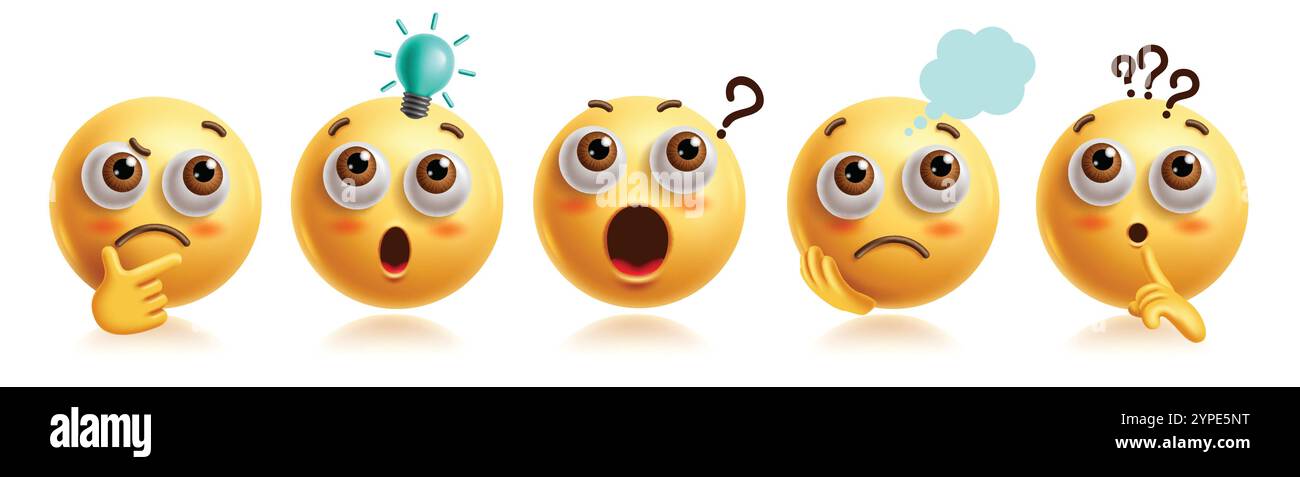 Thinking emojis clipart characters set. Emoji 3d character in curious ...