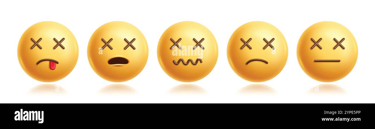 Dead emojis clipart characters set. Emoji 3d character in crossed eye ...