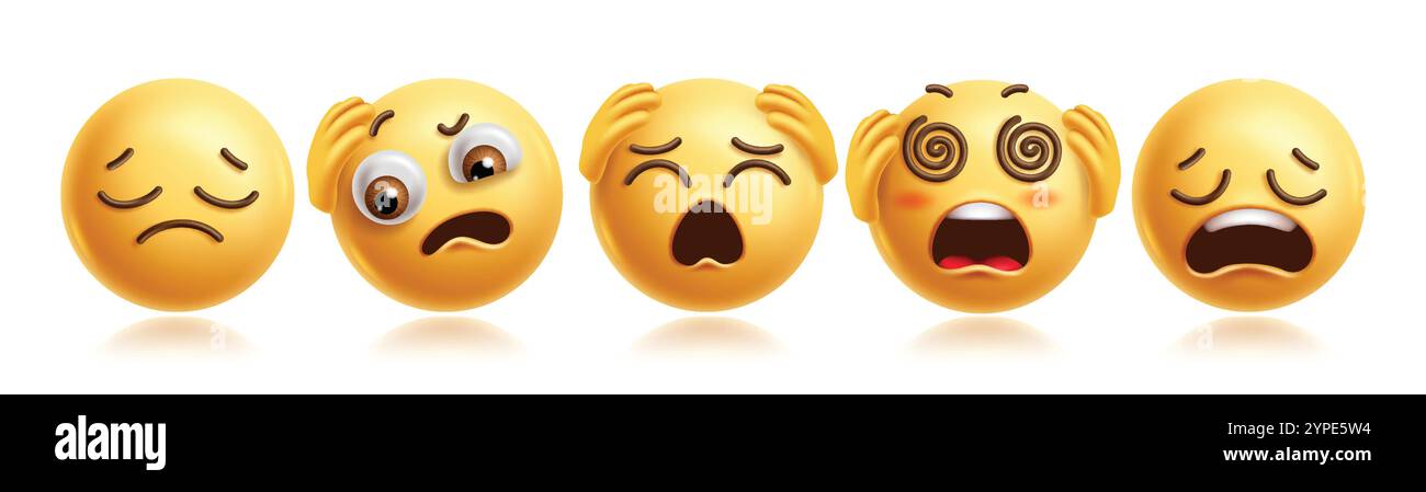 Confused emojis clipart characters set. Depressed emoji 3d character in ...