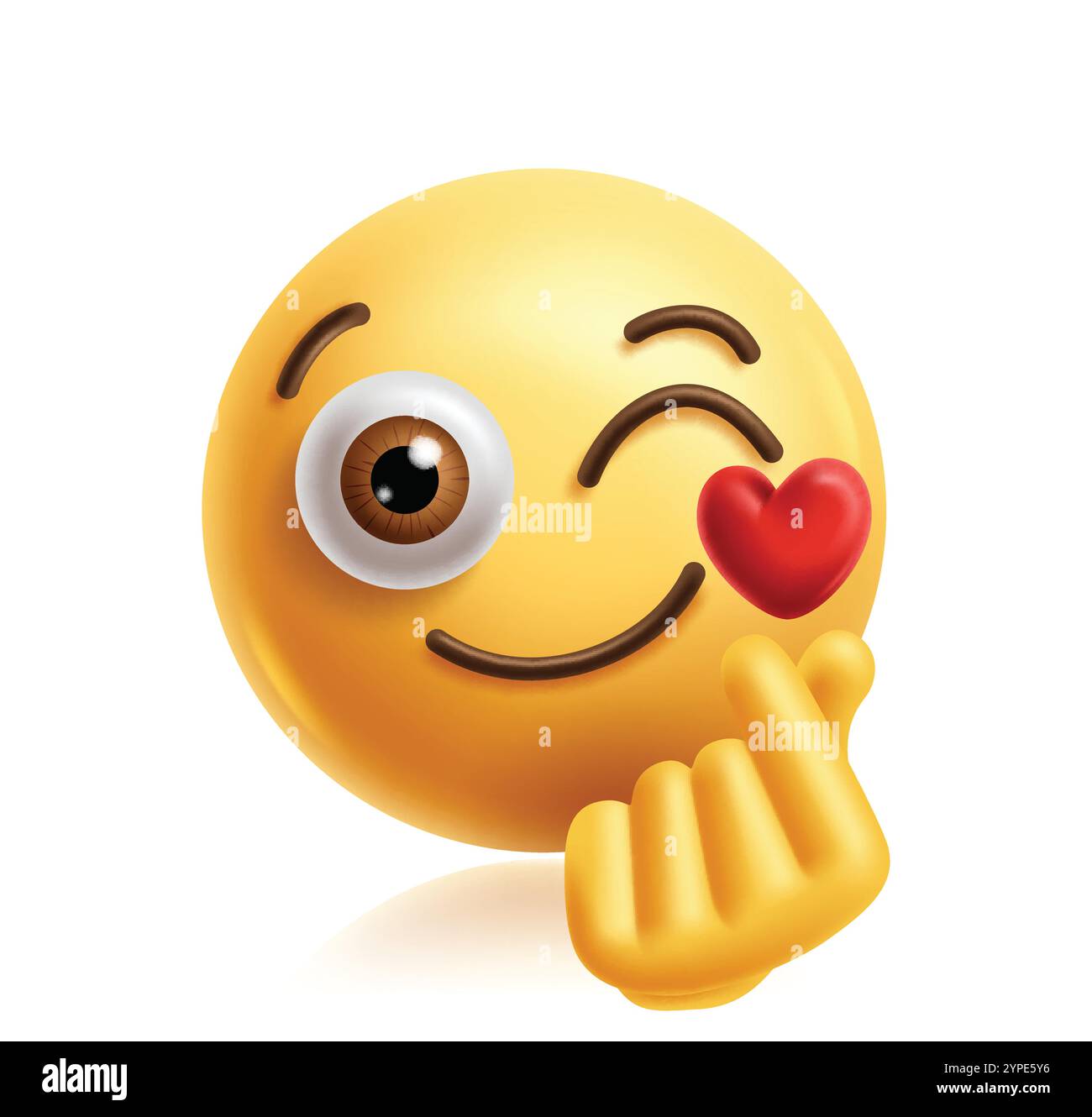 Finger heart emoji clipart 3d character. Emoji face in love, winking ...
