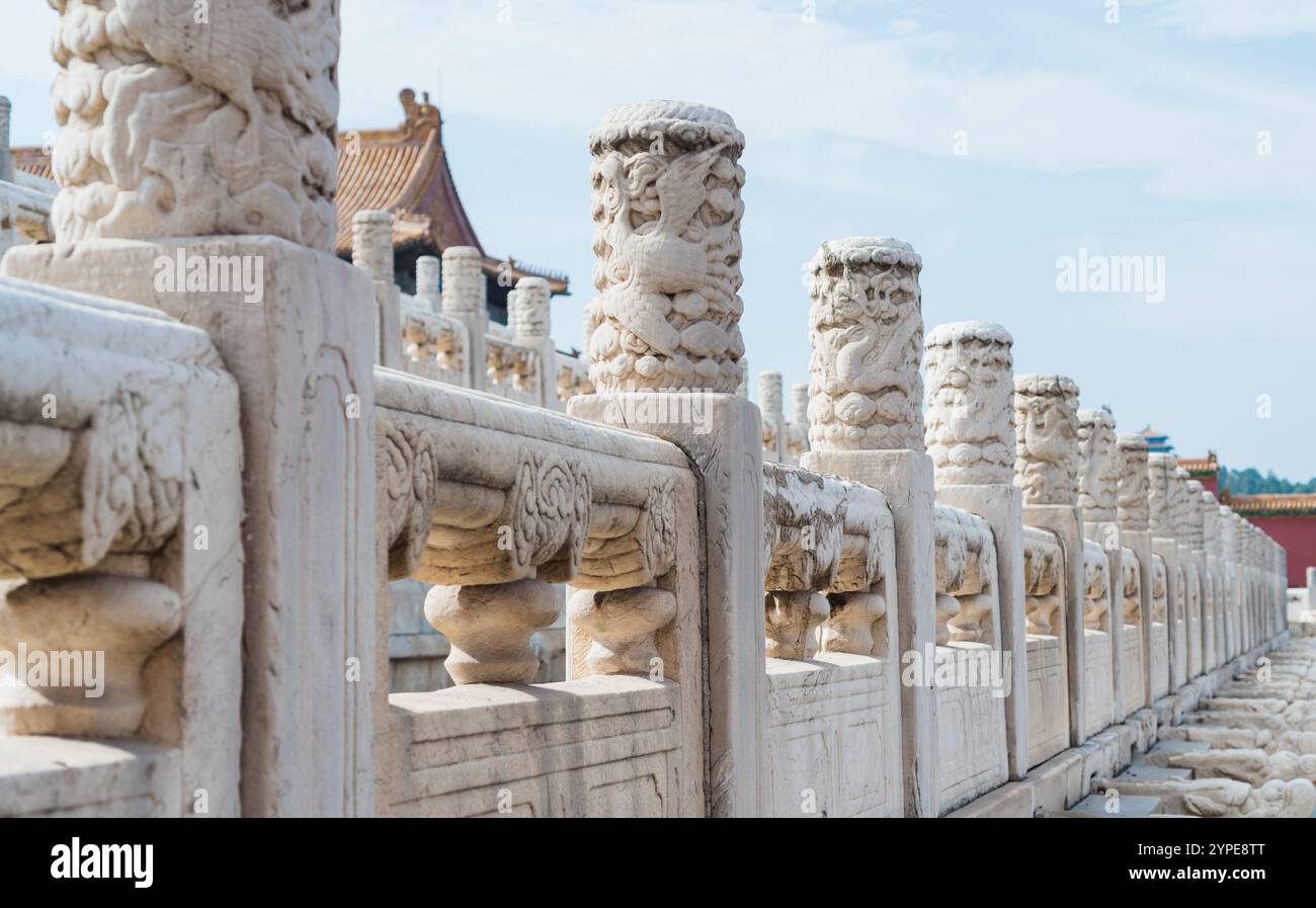 White marble columns in the Forbidden City in Beijing, China Stock ...