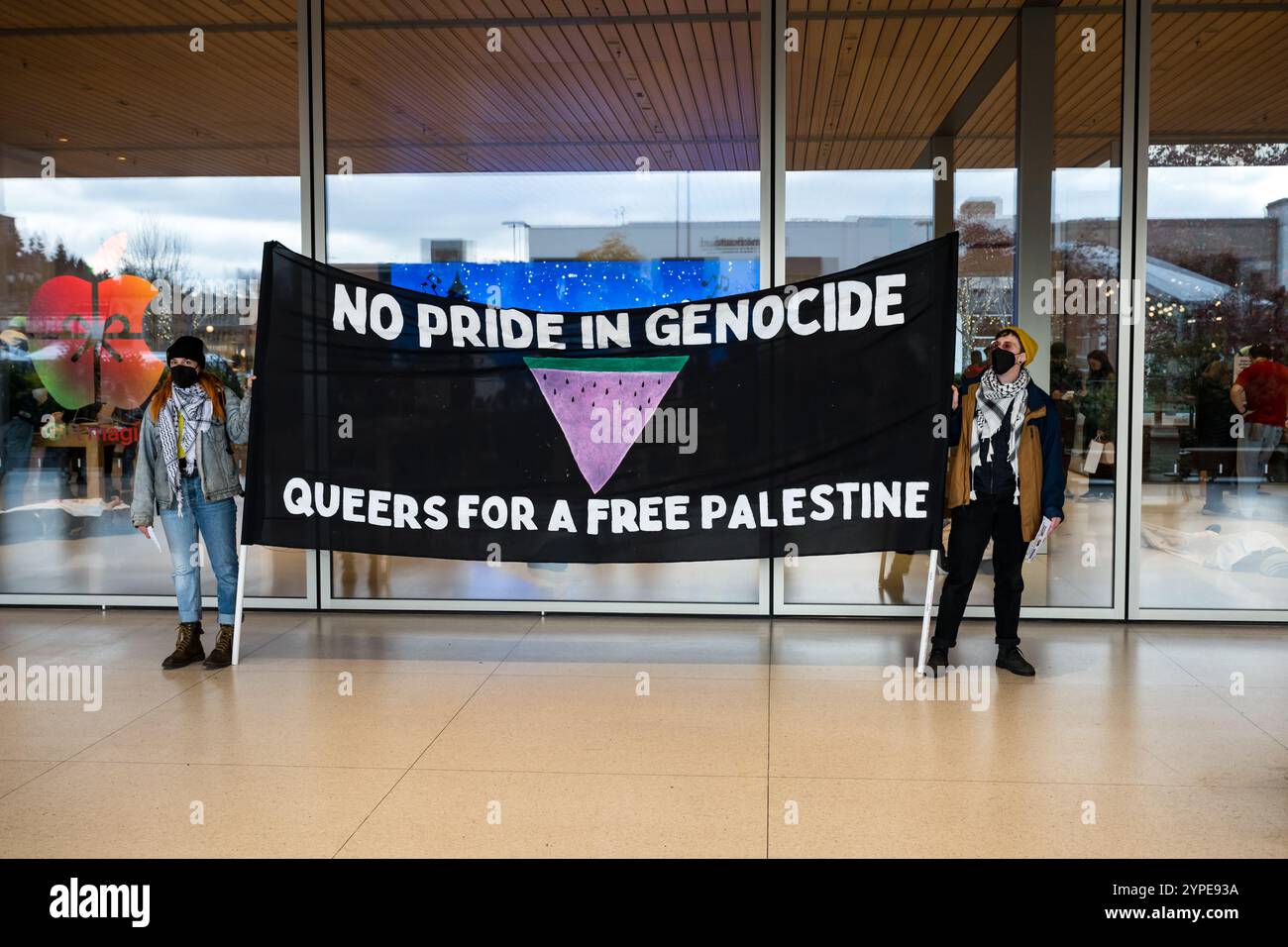 Seattle, USA. 29th Nov, 2024. At 11:30am Pro Palestine protestors ...