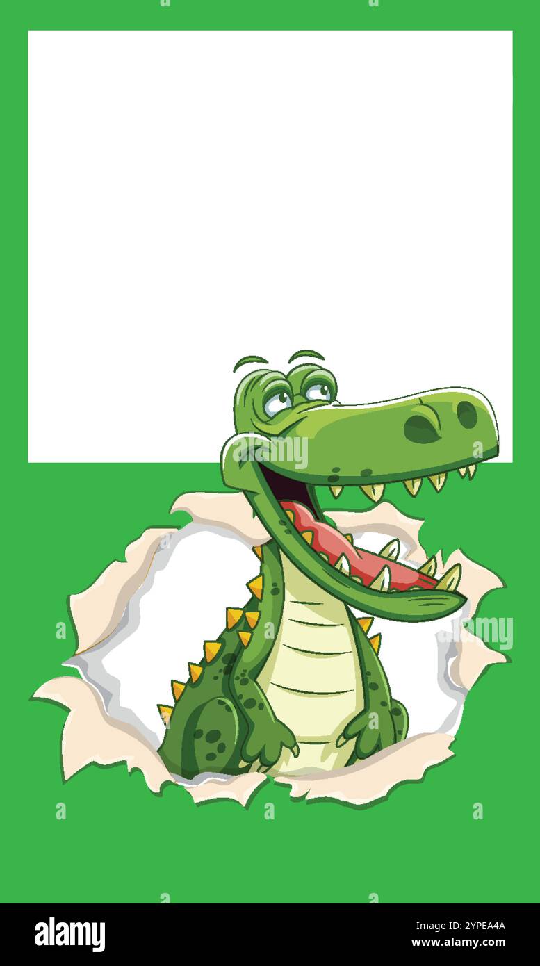 Happy crocodile emerging from a torn paper frame Stock Vector Image ...