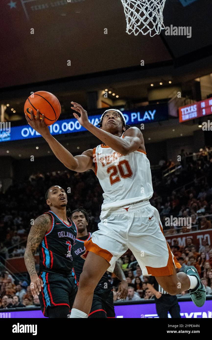 Texas, USA. 29th Nov, 2024. Tre Johnson #20 of the Texas Longhorns in ...