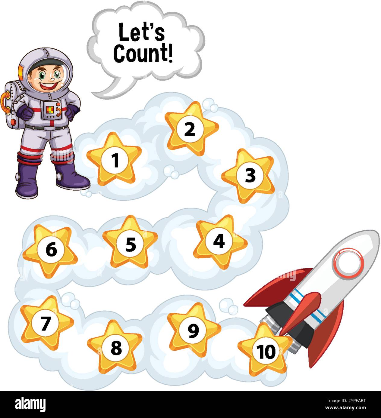 Astronaut and rocket counting stars from one to ten Stock Vector Image ...