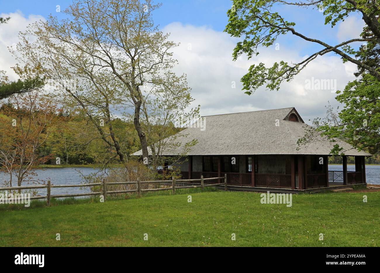 The boathouse on Little Long Pond - Acadia National Park, Maine Stock ...