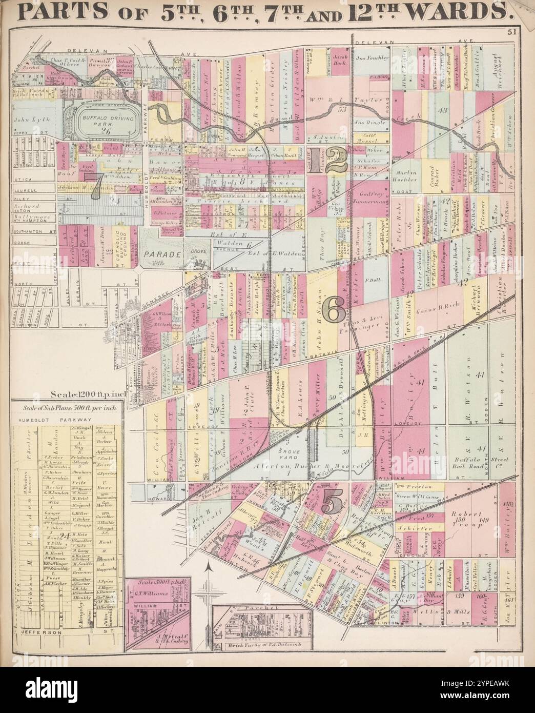 Parts of 5th, 6th, 7th, and 12th Wards. 1872 Stock Photo - Alamy