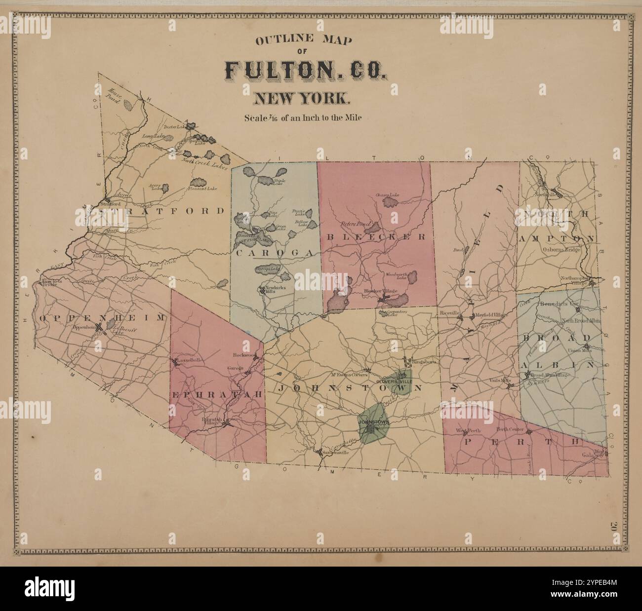 Outline Map of Fulton Co. New York 1868 Stock Photo - Alamy