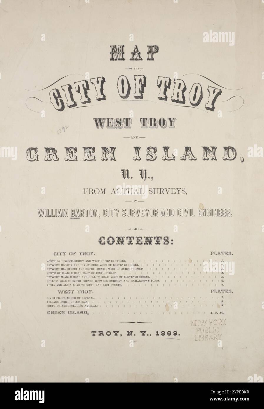 Map of the City of Troy West Troy and Green Islands, N.Y. 1869 by ...
