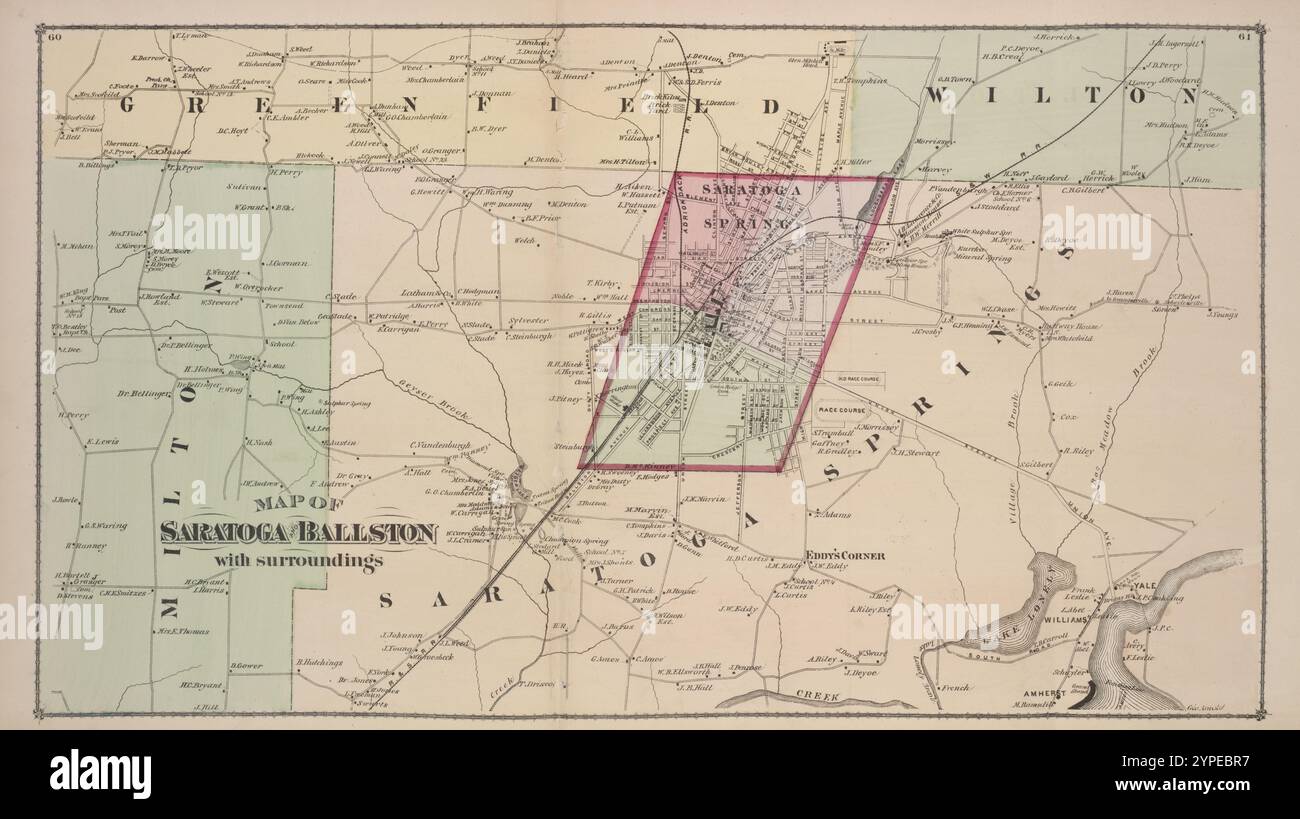 Map of Saratoga and Ballston with Surroundings 1876 by Beers, F. W ...