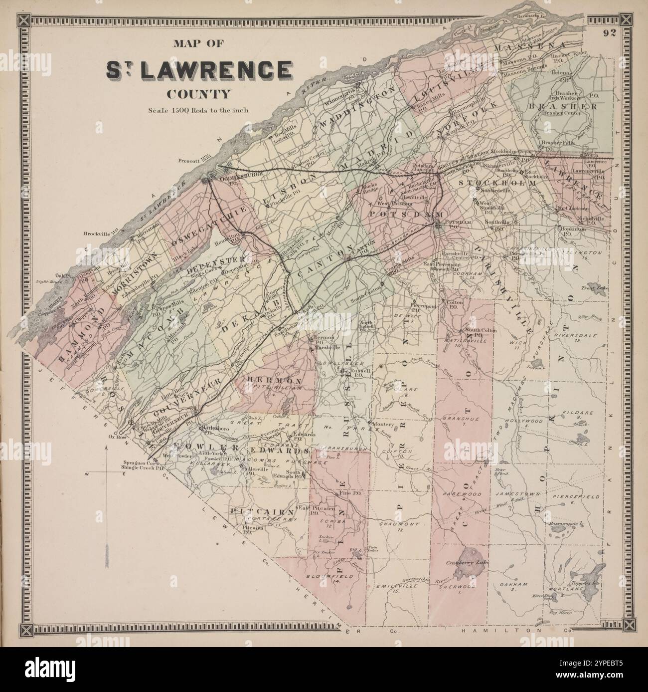 Map of St. Lawrence County. 1865 Stock Photo - Alamy