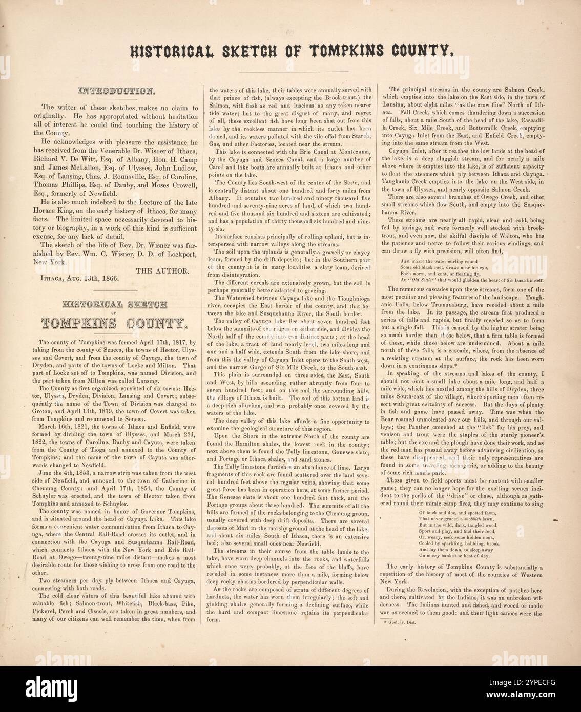 Historical Sketch of Tompkins County 1866 by Stone & Stewart Stock ...