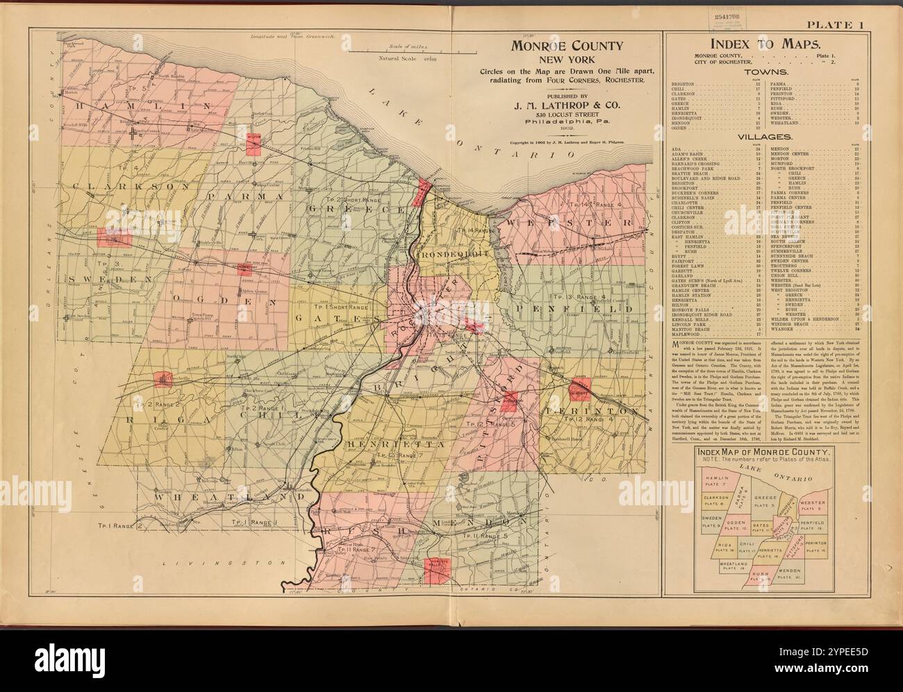 Monroe County, Double Page Plate No. 1 [Index to maps] 1902 Stock Photo ...