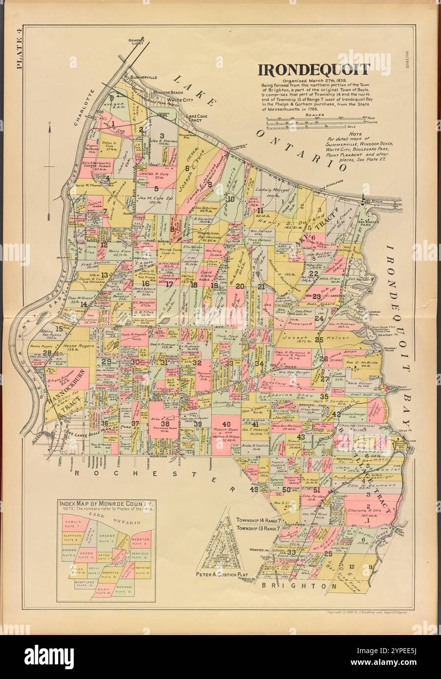 Monroe County, Double Page Plate No. 4 [Map of Irondequoit] 1902 Stock ...