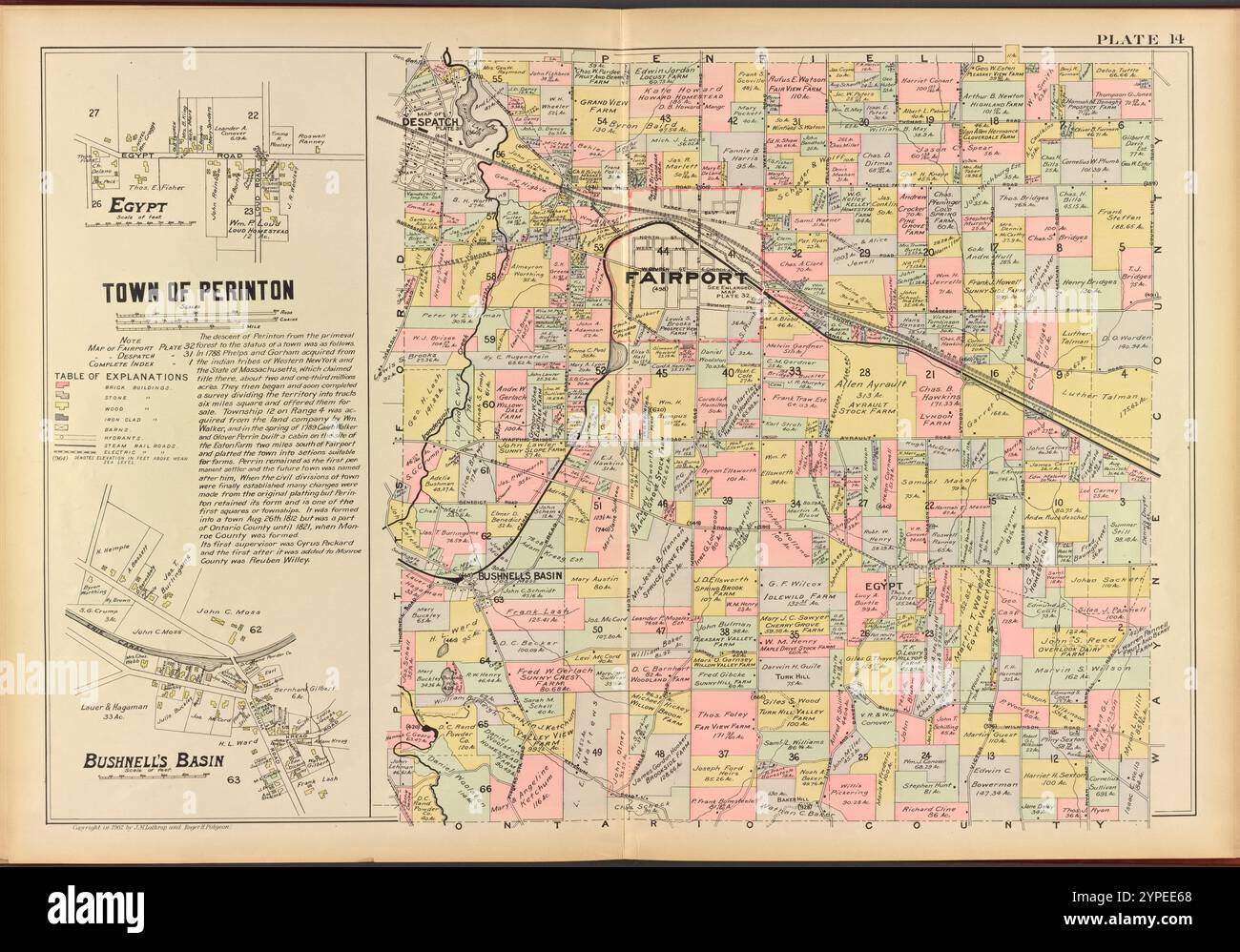 Monroe County, Double Page Plate No. 14 [Map of town of Perinton, Bushnell's Basin, Egypt] 1902 ...