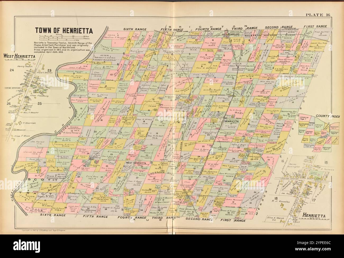 Monroe County, Double Page Plate No. 16 [Map of town of Henrietta, W ...