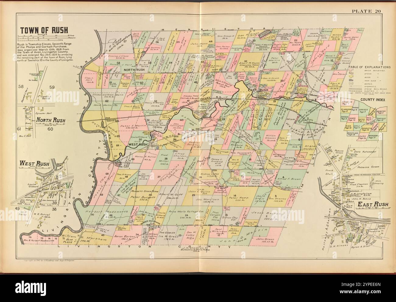 Monroe County, Double Page Plate No. 20 [Map of town of Rush, N. Rush ...