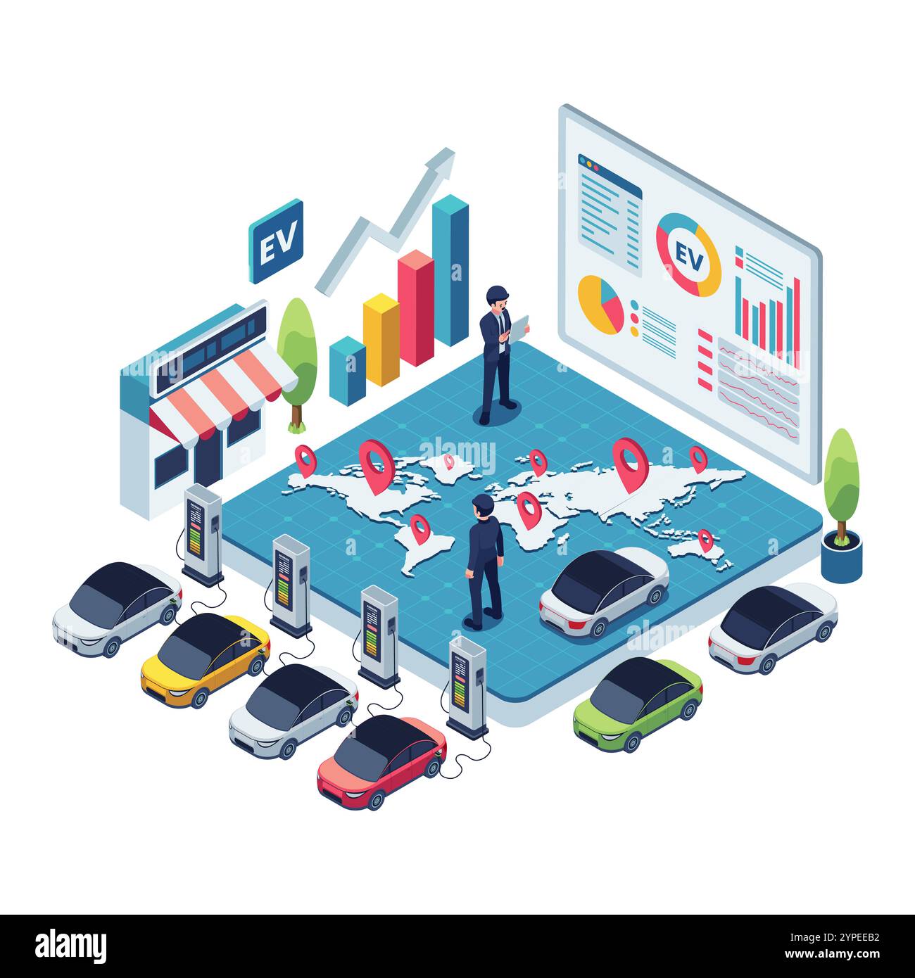 Isometric Global Electric Vehicle Market Growth Analysis with Charging Stations Cars and Data ...
