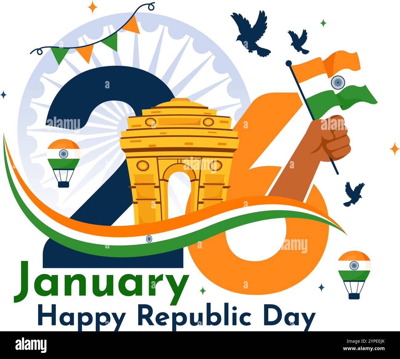 Happy India Republic Day Vector Illustration on 26 January Featuring ...