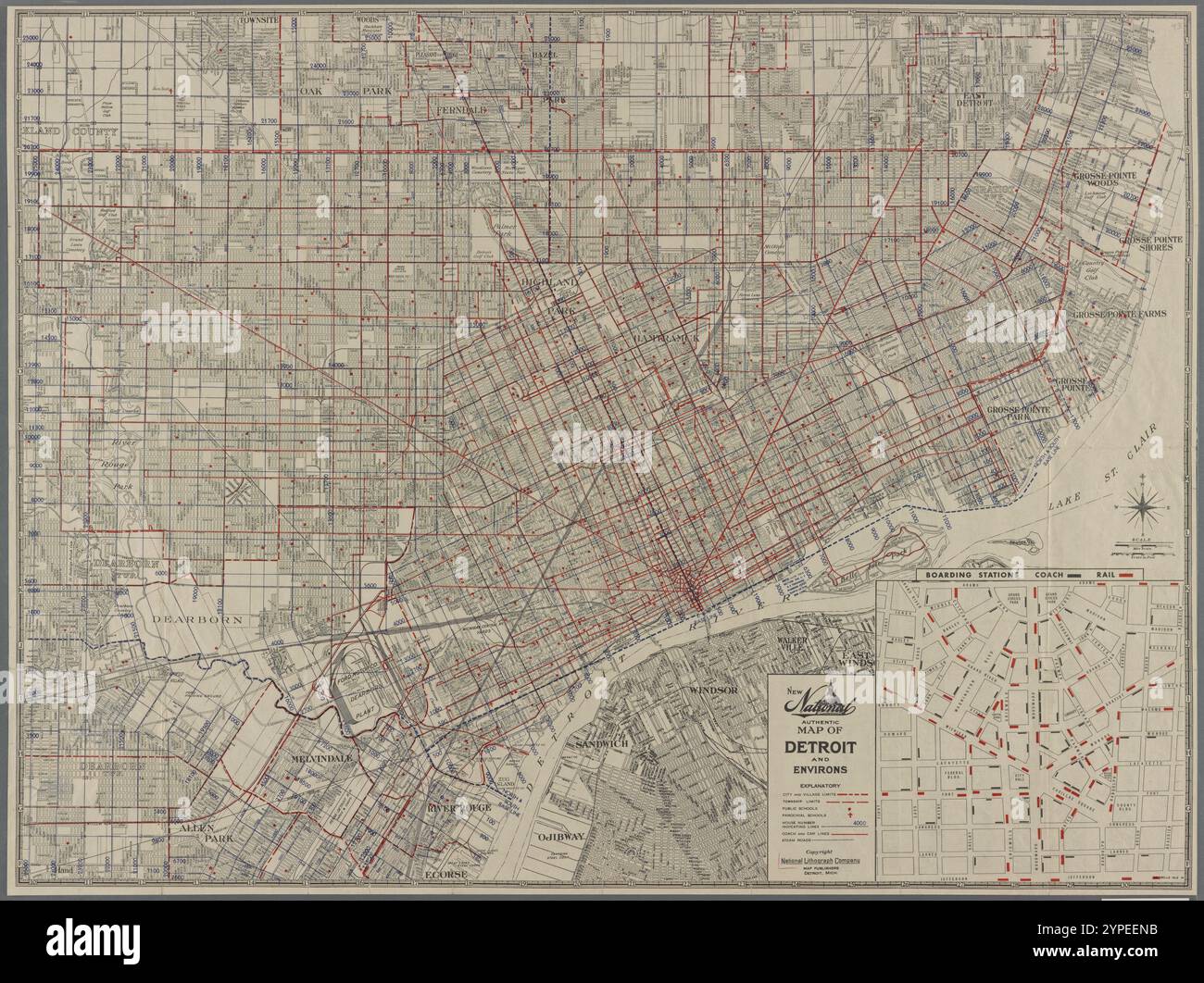New National authentic map of Detroit and environs 1947 Stock Photo - Alamy