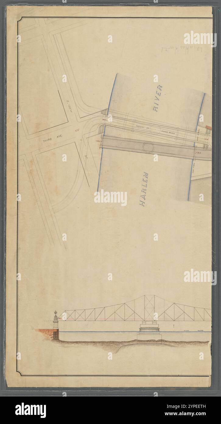 Plan and profile showing the proposed bridge across the Harlem River at ...