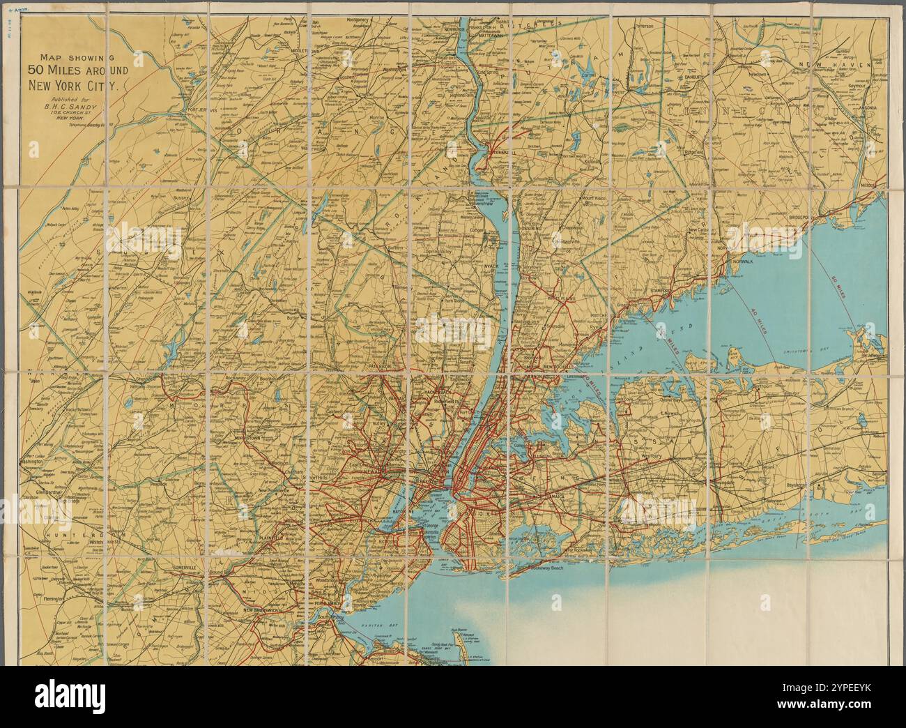Map showing 50 miles around New York City 1920 - 1929 by Ohman Map Co ...
