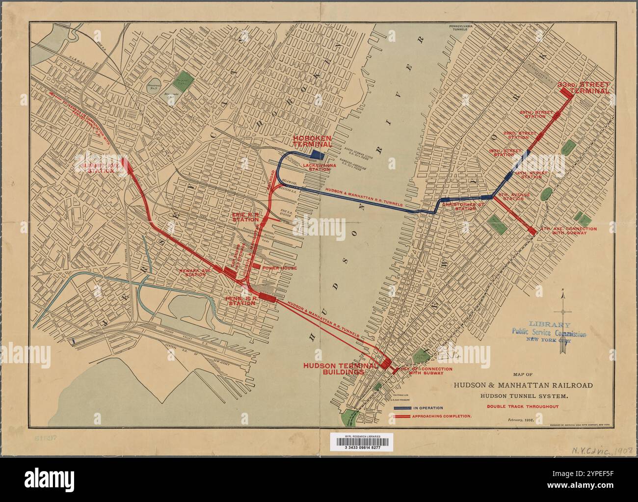 Map of Hudson & Manhattan Railroad Hudson tunnel system : double track ...
