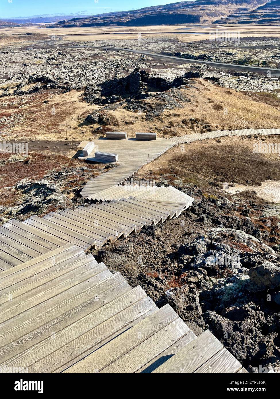 Steps leading to the top of the Grabrok Volcanic Crater in Iceland ...