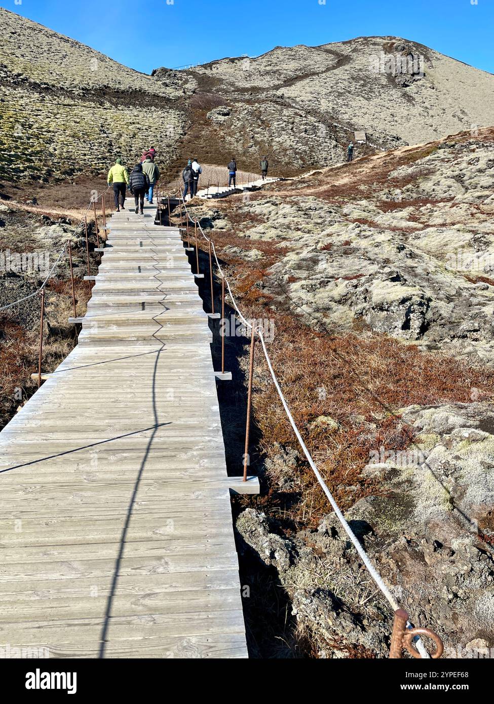 Steps leading to the top of the Grabrok Volcanic Crater in Iceland ...