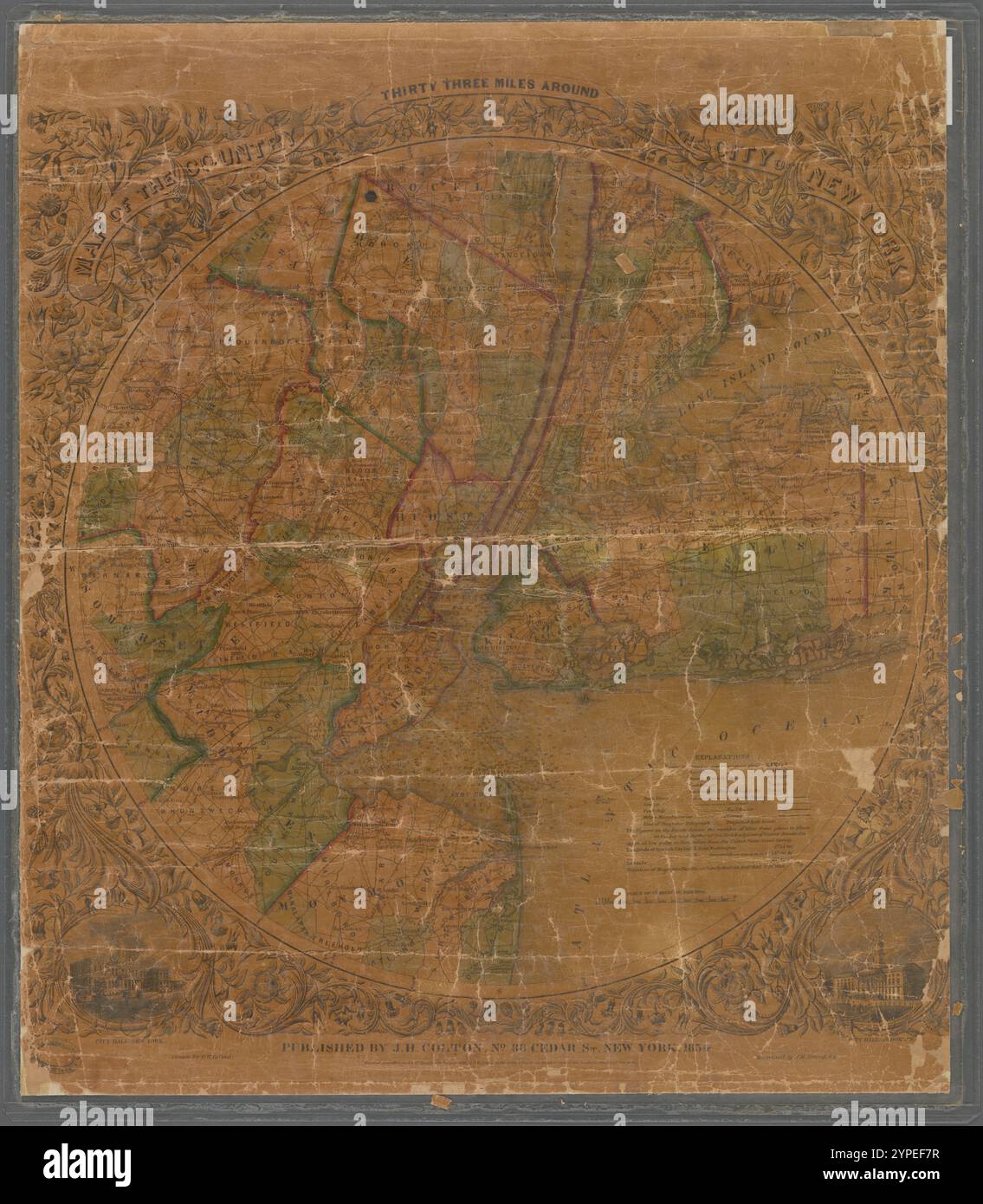 Map of the country thirty-three miles around the City of New York 1854 ...