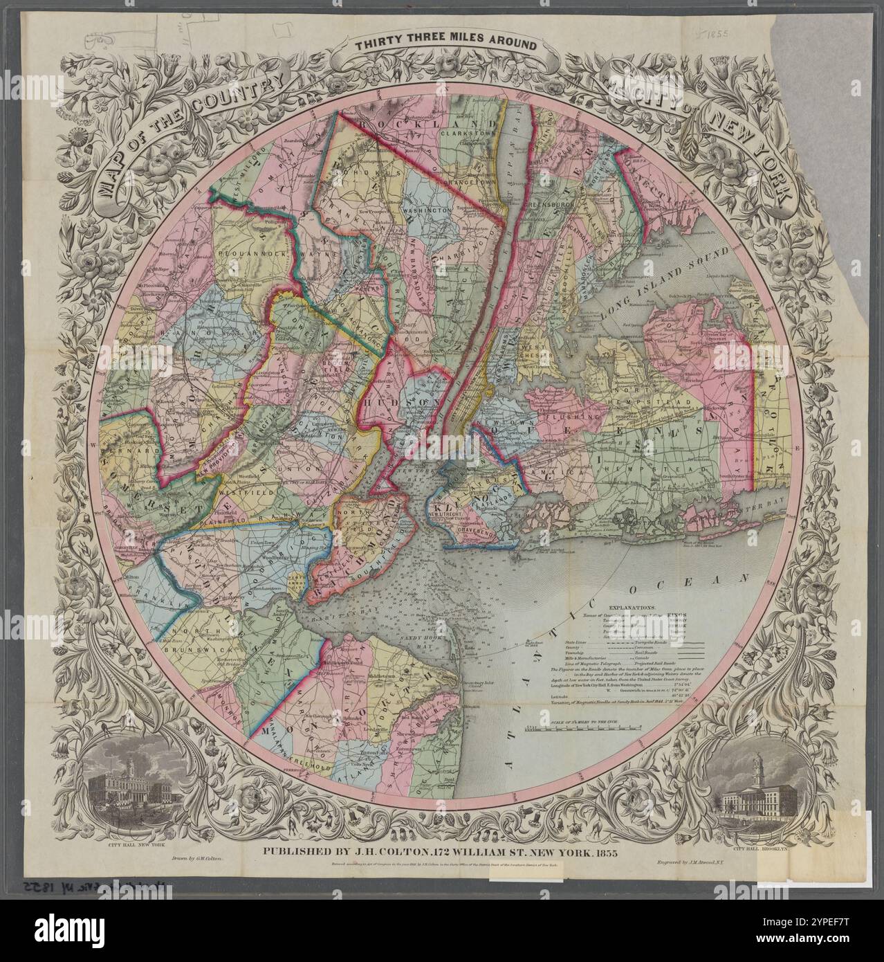 1855 colton map of new york city hi-res stock photography and images ...